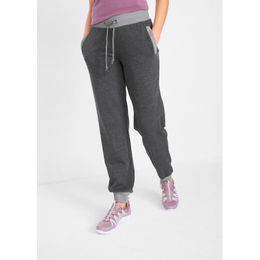 bonprix Damen bonprix Jogginghose &raquo;Jogginghose mit Kontrastb&uuml;ndchen&laquo; aus Baumwoll-Mix, Regular Fit, mit Kontrastb&uuml;ndchen, Casual Stil schwarz 52/54 (