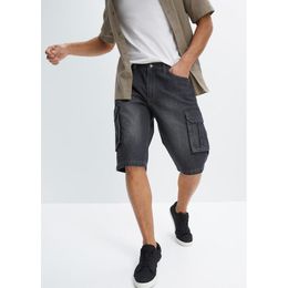 bonprix Damen bonprix Bermudas aus Baumwolle und Elasthan, Relaxed Fit, Cargo-Jeans-Design schwarz 52, N-Gr