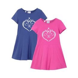 bonprix Kinder bonprix Jerseykleid Packung, 2, 2 Stk. tlg. f&uuml;r warme Tage, aus Baumwolle, Regular Fit, Kurzarm-Design blau 128/134, N-Gr