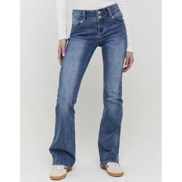 Tally Weijl Damen Bootcut-Jeans &raquo;SPADECYNTIA&laquo; Baumwollmischung, Low Waist, mit doppeltem Knopf am breiten Bund 38, N-Gr