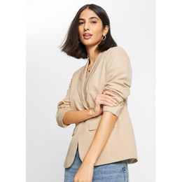 bonprix Damen bonprix Jackenblazer eleganter Look, schmale Passform, aus Polyester und Elasthan beige 48