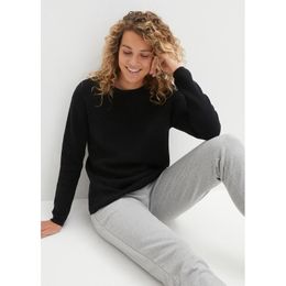 bonprix Damen bonprix Strickpullover &raquo;Milano Rib Pullover mit Rundhals&laquo; aus Baumwolle und Polyacryl, mit Rundhalsausschnitt schwarz 52/54 (XXL)