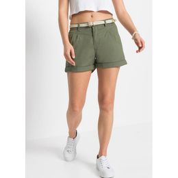bonprix Damen bonprix Shorts aus Baumwolle und Elasthan, Regular Fit, mit umgeschlagenem Saum gr&uuml;n 42, N-Gr