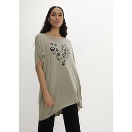 bonprix Damen bonprix T-Shirt Oversize-Passform, Kurzarm, mit dekorativem Druck, aus Viskose gr&uuml;n 52/54 (XXL)