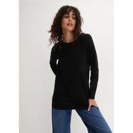bonprix Damen bonprix Langarmshirt Oversize Passform, Rundhalsausschnitt, aus Baumwolle schwarz 32/34 (XS)