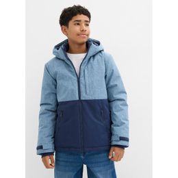 bonprix Kinder bonprix Winterjacke mit Kapuze im Colourblocking-Design, mit wattierter Kapuze, windabweisend blau 152/158