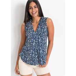 bonprix Damen bonprix Shirttop mit V-Ausschnitt, mit eingelegter Falte, &auml;rmellos blau 52/54 (XXL)