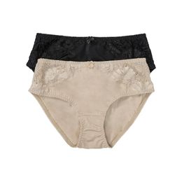 bonprix Damen bonprix Maxislip Packung, 2, 2 Stk. &uuml;ber die H&uuml;fte gef&uuml;hrt, mit floraler Spitze auf der Vorderseite beige 40/42 (M), 2 Stk.