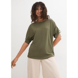 bonprix Damen bonprix T-Shirt l&auml;ssig geschnitten, Halbarm-Design, mit Raffung am &Auml;rmel gr&uuml;n 52/54 (XXL)