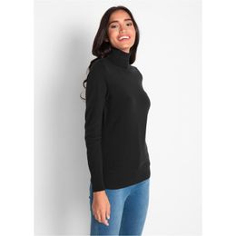 bonprix Damen bonprix Rollkragenpullover &raquo;Feinstrick-Rollkragenpullover&laquo; aus Baumwollmischung, mit hohem Rollkragen, schmale Passform schwarz 44/46 (L