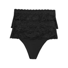 bonprix Damen bonprix String Packung, 2 Stk. mit breitem Spitzenbund, elastisches Material, figurbetonte Passform schwarz 42, 2 Stk.