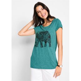 bonprix Damen bonprix T-Shirt Regular Fit, Kurzarm, mit Frontprint, Rundhalsausschnitt blau 40/42 (M)