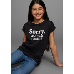 Kidsworld M&auml;dchen Kidsworld T-Shirt &raquo;Sorry. hab nicht zugeh&ouml;rt.&laquo; Kurzarm, bedruckt, Rundhalsausschnitt, aus Baumwolle schwarz 128/134