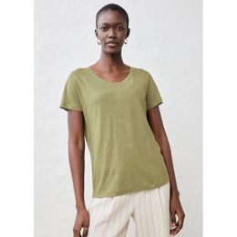bonprix Damen bonprix T-Shirt &raquo;Shirt aus reinem Leinen&laquo; figurumspielende Passform, Kurzarm, V-Ausschnitt, aus Leinen gr&uuml;n 36/38 (S)