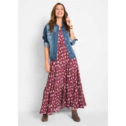 bonprix Damen bonprix Maxikleid aus reiner Baumwolle, Loose Fit, Kurzarm-Design, mit Allover-Muster rot 54, N-Gr
