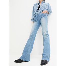 bonprix Damen bonprix Bootcut-Jeans &raquo;Bootcut-Jeans Mid Waist, Stretch&laquo; Slim Fit Passform, Mid Waist Schnitt, mit Stretch-Anteil blau 40, N-Gr