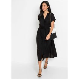 bonprix Damen bonprix Hemdblusenkleid f&uuml;r stilvollen Auftritt, aus Viskose, ausgestellte Passform schwarz 46, N-Gr
