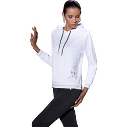 CR&Eacute;ATION L Damen Kapuzensweatshirt mit Netz-Akzenten wei&szlig;-silberfarben-bedruckt Gr&ouml;&szlig;e 50