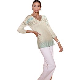 CR&Eacute;ATION L Damen 3/4-Arm-Pullover im Baumwoll-Modal-Mix sesam-champagner-bedruckt Gr&ouml;&szlig;e 46