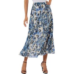CR&Eacute;ATION L Damen Plisseerock mit Rundum-Dehnbund champagner-royalblau-bedruckt Gr&ouml;&szlig;e 36