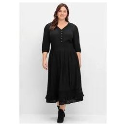 Maxikleid sheego BY JOE BROWNS "Maxikleid", Damen, Gr. 44, Normalgr&ouml;&szlig;en, schwarz, 100% Viskose, unifarben, wadenlang, V-Ausschnitt, Kleider Maxikleid