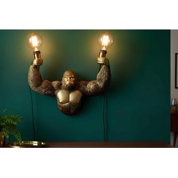 Riess Ambiente Moderne Wandlampe KING APE 50cm gold Affen-Skulptur handmade Riess-Ambiente