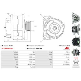AS-PL Generator A6307 12V 160A f&uuml;r CHRYSLER 56044380AF 56044380AH 56044380AC