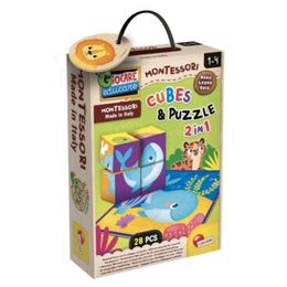 Liscianigiochi Spiel - MONTESSORI Holz 2 in 1 Cube und Puzzle | Gr.: onesize