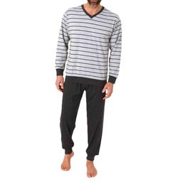 Normann Langarm Schlafanzug Pyjama B&uuml;ndchen Streifen in grau | Gr.: 56