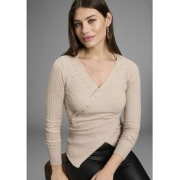 Bruno Banani V-Ausschnitt-Pullover in creme-melange | Gr.: 46