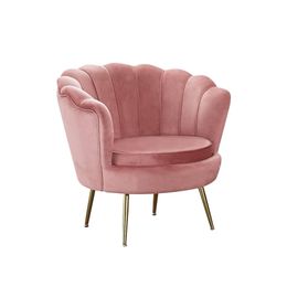 Salesfever Loungesessel im Muscheldesign Chromgestell in Goldoptik & Samtbezug in Rose | Gr.: onesize