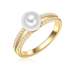 Valero Pearls Ring aus Sterling Silber mit Zirkonia S&uuml;&szlig;wasser-Zuchtperle in gelbgold | Gr.: 56