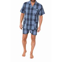 Normann kurzarm Schlafanzug Shorty Pyjama gewebt zum Kn&ouml;pfen - 80169 in blau | Gr.: 48