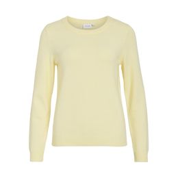 Rundhalspullover Vila "VIRIL O-NECK L/S KNIT TOP - NOOS", Damen, Gr. L, pastel gelb detail:schwarz melange, Feinstrick, Obermaterial: 50% Viskose, 27% Nylon, 23% Polyester, unifarben, meliert, modisch, regular fit, Rundhals, Pullover Rundhalspullover