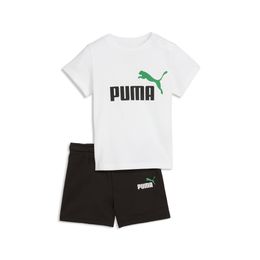 Trainingsanzug Puma "MINICATS ESS TEE AND SHORTS SET INF", Jungen, Gr. 104, Puma schwarz, archive gr&uuml;n, Jersey, Obermaterial: 100% Baumwolle, bedruckt, regular fit, Sportanz&uuml;ge Trainingsanzug, zweiteiliges Set, f&uuml;r Kinder, mit Rundhalsausschnitt, Regular Fit
