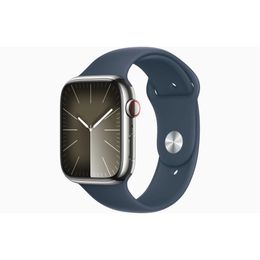 Apple Watch Series 9 (2023) GPS + Cellular 41 mm - Rostfreier Stahl Silber - Sportarmband Blau