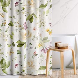 Duschvorhang Wildblumen und Wei&szlig;e Rosen Aquarell Muster