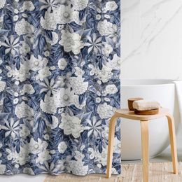 Duschvorhang Wei&szlig;e Blumen vor Blau
