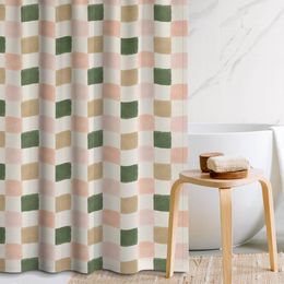 Duschvorhang Retro Schachmuster Rose Dunkelgr&uuml;n