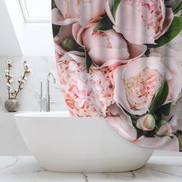 Duschvorhang Rosa Pfingstrosen mit Bl&auml;ttern