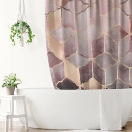 Duschvorhang Rosa Grau goldene Geometrie