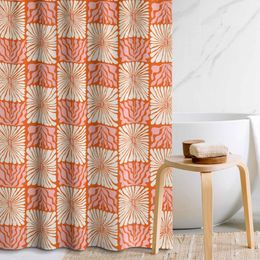 Duschvorhang Retro Blumen Muster Orange Rosa