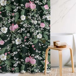 Duschvorhang Rosen und Schmetterlinge auf Dunkelgr&uuml;n