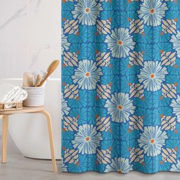 Duschvorhang Retro Bl&uuml;ten Muster Blau