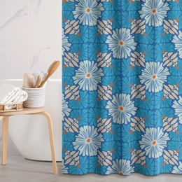 Duschvorhang Retro Bl&uuml;ten Muster Blau