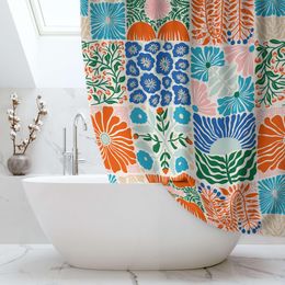 Duschvorhang Retro Patchwork Blumen Muster Bunt