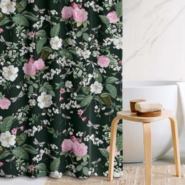 Duschvorhang Rosen und Schmetterlinge auf Dunkelgr&uuml;n