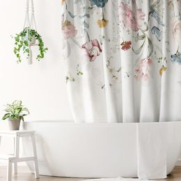 Duschvorhang Rankende Blumen mit Schmetterlingen Aquarell
