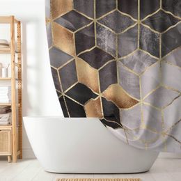 Duschvorhang Schwarz Wei&szlig; goldene Geometrie