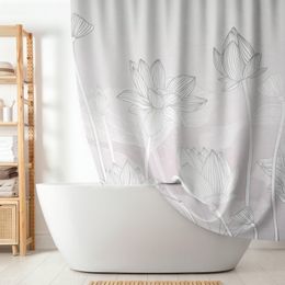 Duschvorhang Lotus Illustration Silber und Violett
